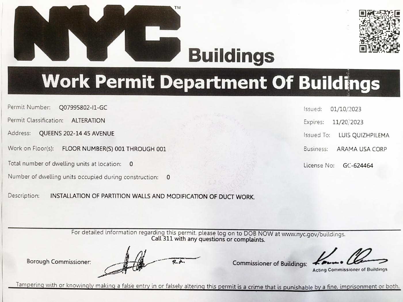 Work Permit – A&K Construction